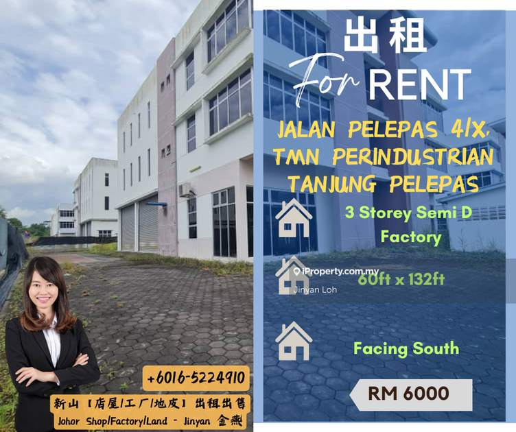 Semi-D Factory for rent at Jalan Pelepas,iParc Factory,PTP, Taman ...