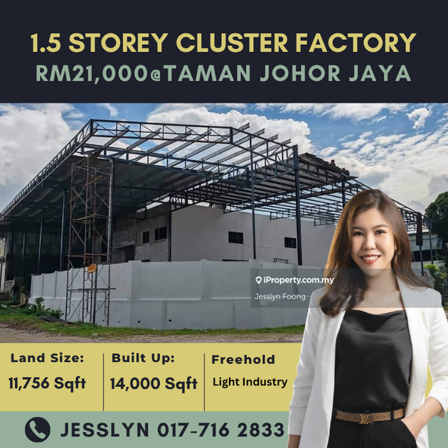 Cluster Factory for rent at Taman Johor Jaya, 1.5 Storey Cluster ...