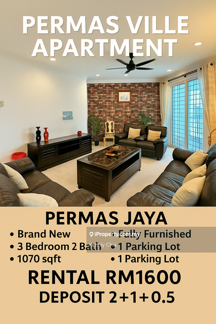 Apartment for rent at Permas Ville Apartment - RM 1,600 per month ...
